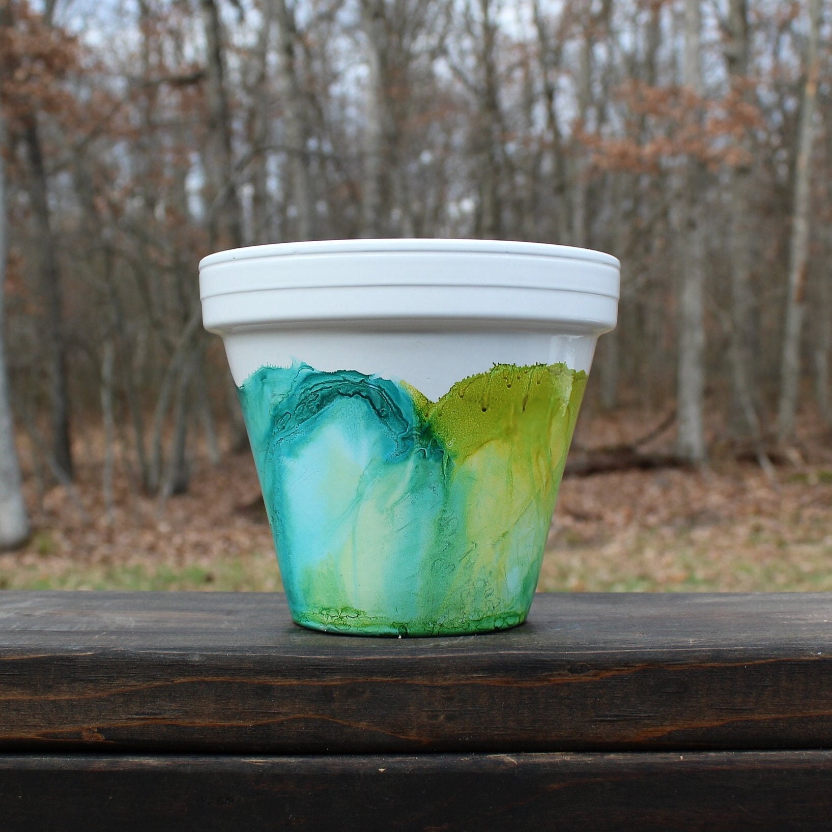 Home & Living earthy moss boho 5.5 Olive watercolor alcohol ink planter ...