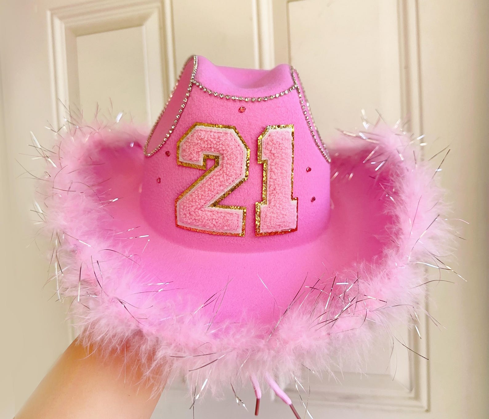 Personalized 21st Birthday Pink Cowboy Cowgirl Hat Rhinestone Trim ...