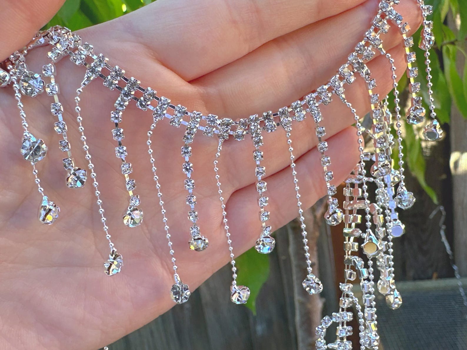 Rhinestone Fringe Trim, Silver Crystal Rhinestone Tassel Chain, Diamond ...