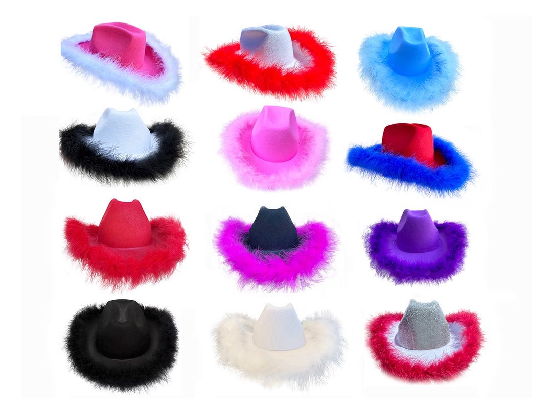 Custom Cowboy Hat With Fluffy Feather Boa, Personalized Cowgirl Hat ...