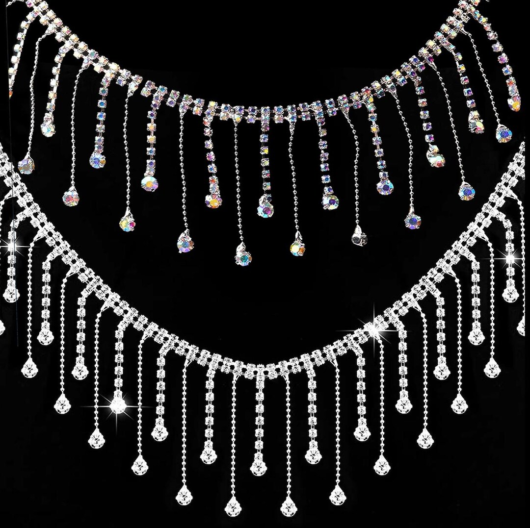 Rhinestone Fringe Trim, Silver Crystal Rhinestone Tassel Chain, Diamond ...