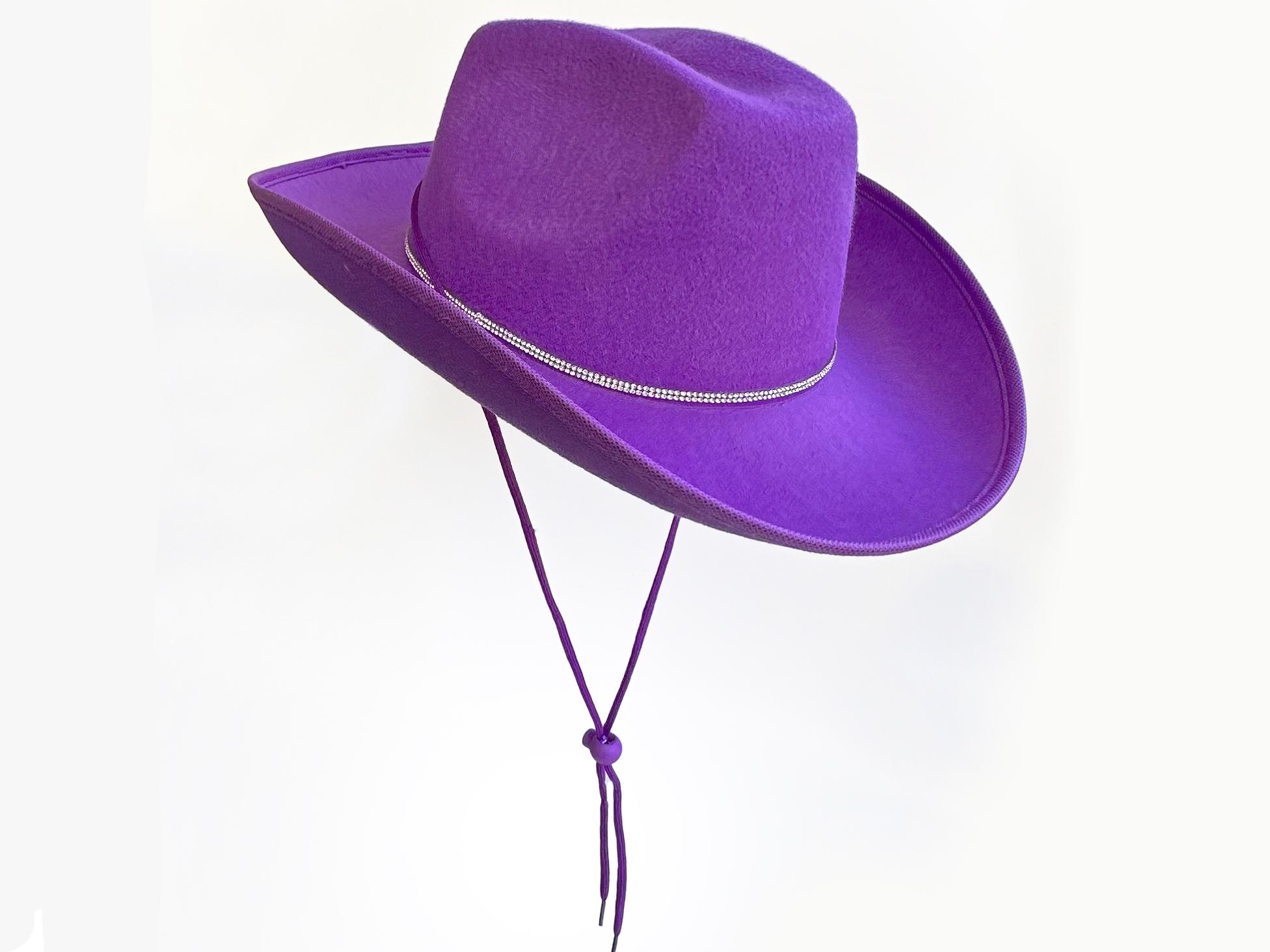 Purple Cowboy Hat With Rhinestone Trim - Stylish Western Hat With Chin ...