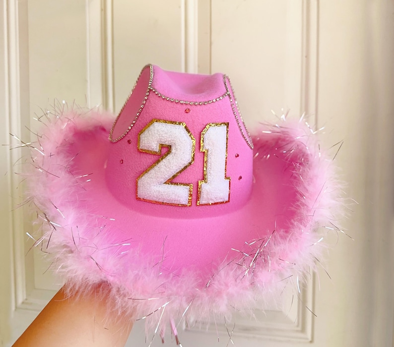 Personalized 21st Birthday Pink Cowboy Cowgirl Hat Rhinestone Trim ...