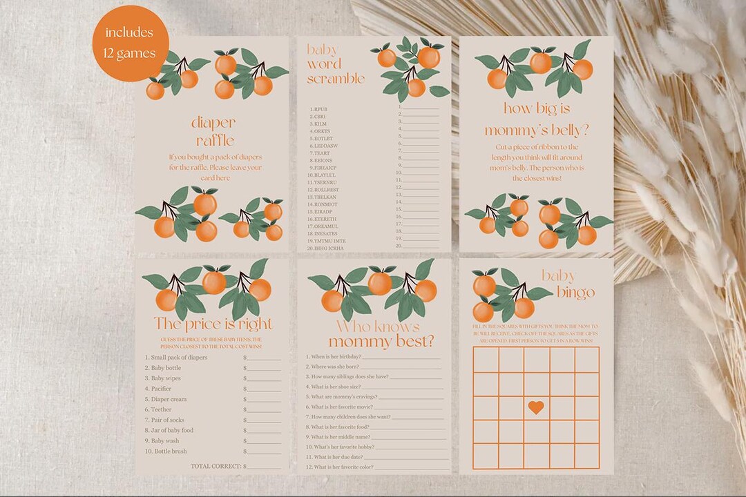 Little Cutie Baby Shower Game Bundle, Orange Citrus Editable A Little ...