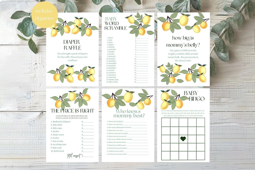 Lemon Baby Shower Game Bundle, Editable Lemon Baby Shower Games, Baby ...