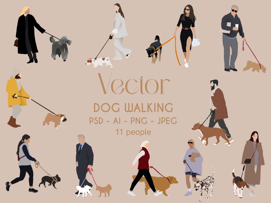 11 Flat Vector People Walking Dogs - Etsy