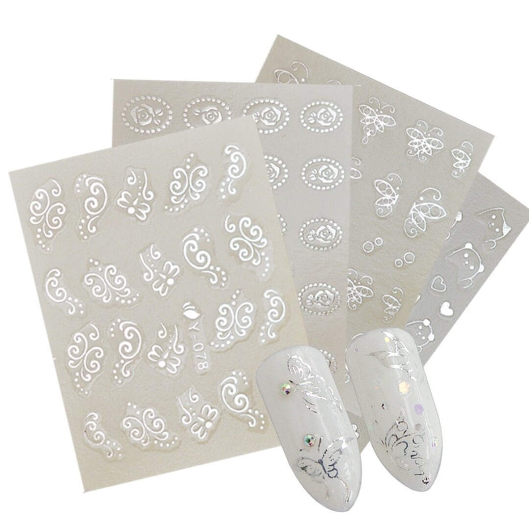 10pcs Water Silver Mixed Nail Slider Sets Necklace/flower/cartoon Nail ...