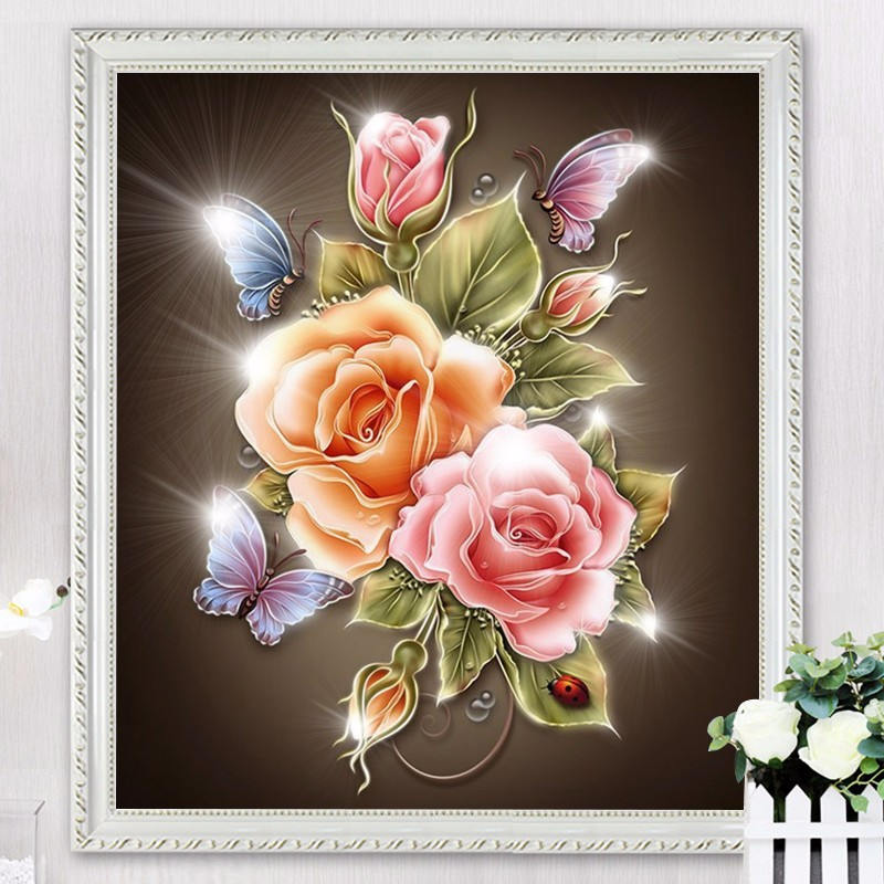 New 5D DIY Diamond Painting Flowers Diamond Mosaic Cross | Etsy