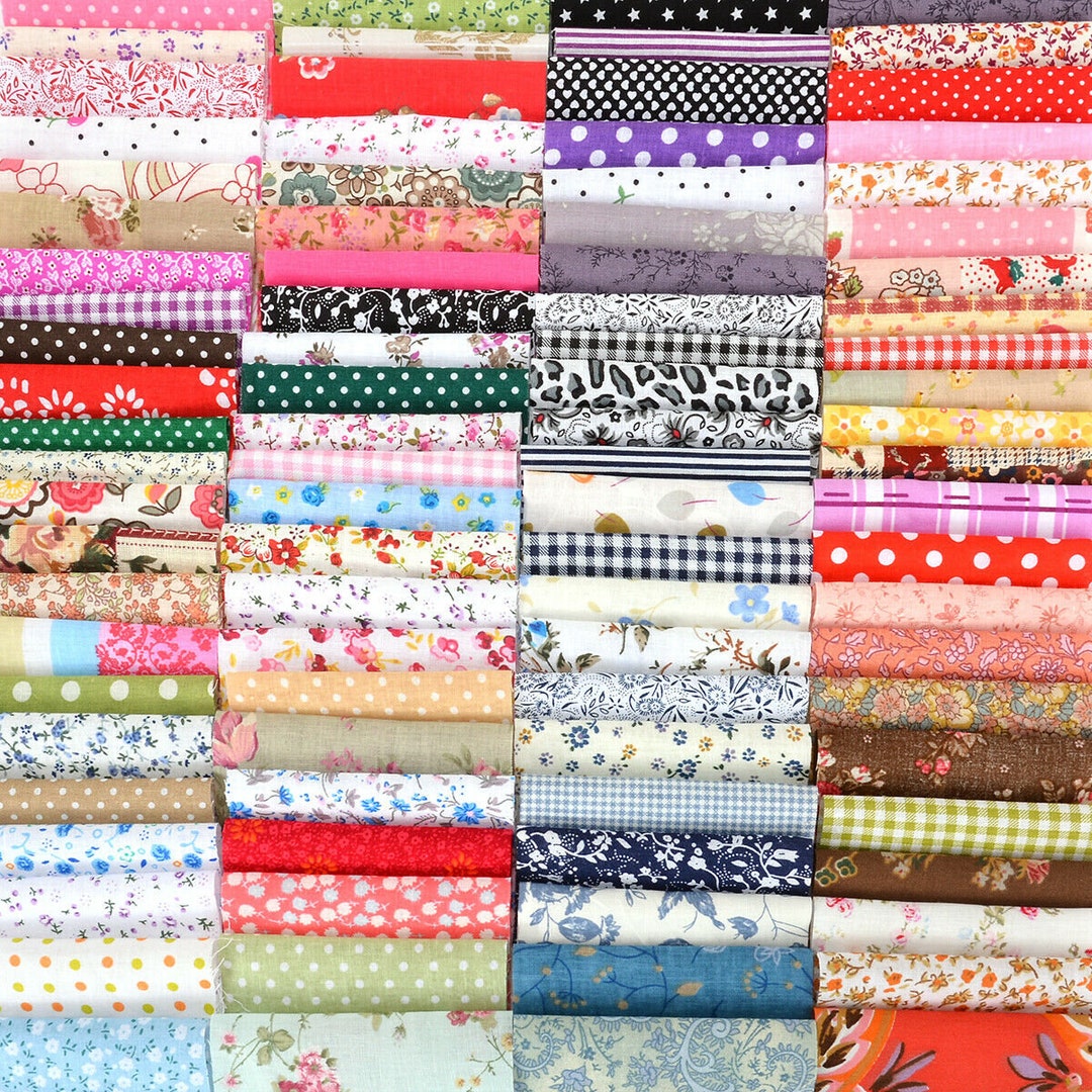 Set 100 PCS DIY Square Floral Flowers Plaid Dots Cotton Fabric ...