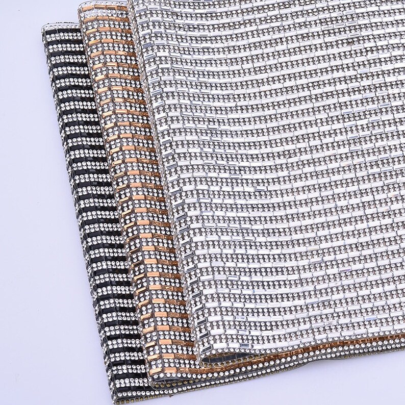 2440cm Clear Black Hotfix Glass Rhinestone Mesh Fabric Sheet | Etsy