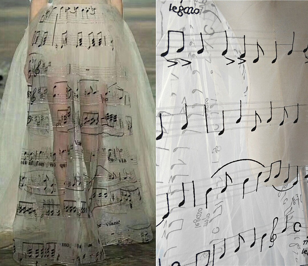 Ivory Lace Fabric Music Note Embroidered Gauze Tulle Fabric - Etsy