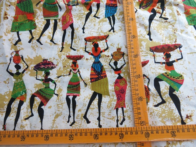50 X 140cm African Women Print Linen Cotton Fabric Patchwork | Etsy