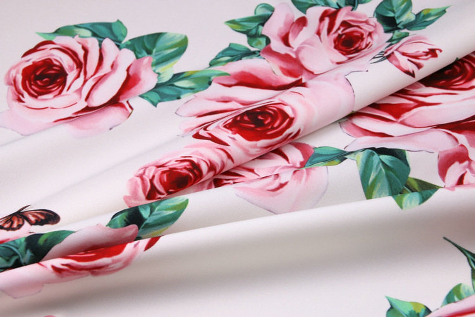 Spring Cloth Stretch Fabric Pink Rose Printed Polyester | Etsy