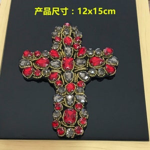 New Rhinestone Red Clear Gem Cross Ornaments Large Cloth Patch Clothes ...