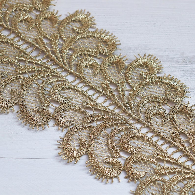 1 Yard Vintage Gold Metalic Gold Lace Trim Scalloped Lace Trim - Etsy