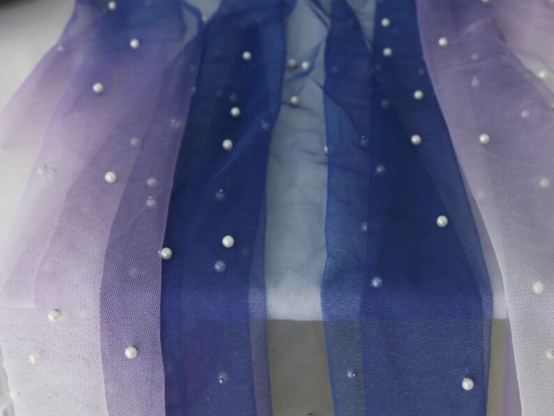 Deep Blue Pearl Decor Mesh Cloth Soft Gradient Ombre Net | Etsy