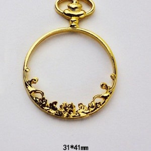 10 Pcs/lot Round Pocket Watch Metal Frame Pendant Gold Silver Bronze ...