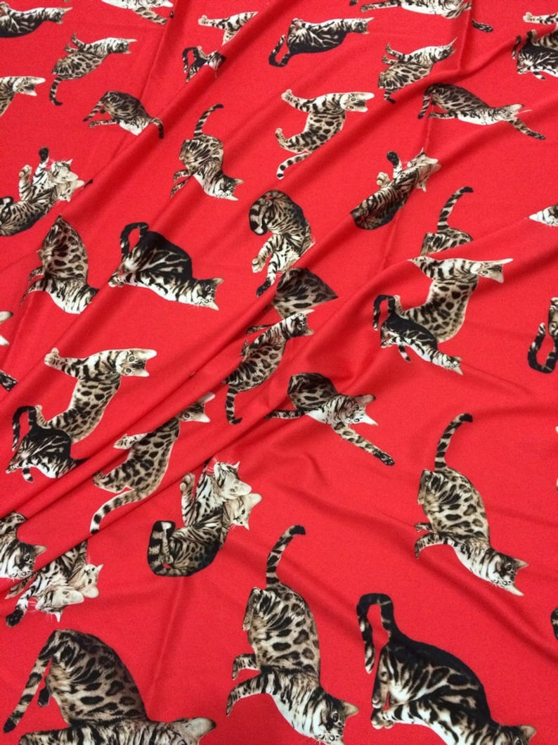 Polyester Seide Satin Stoff Tier rote Katze Druck Seide - Etsy.de