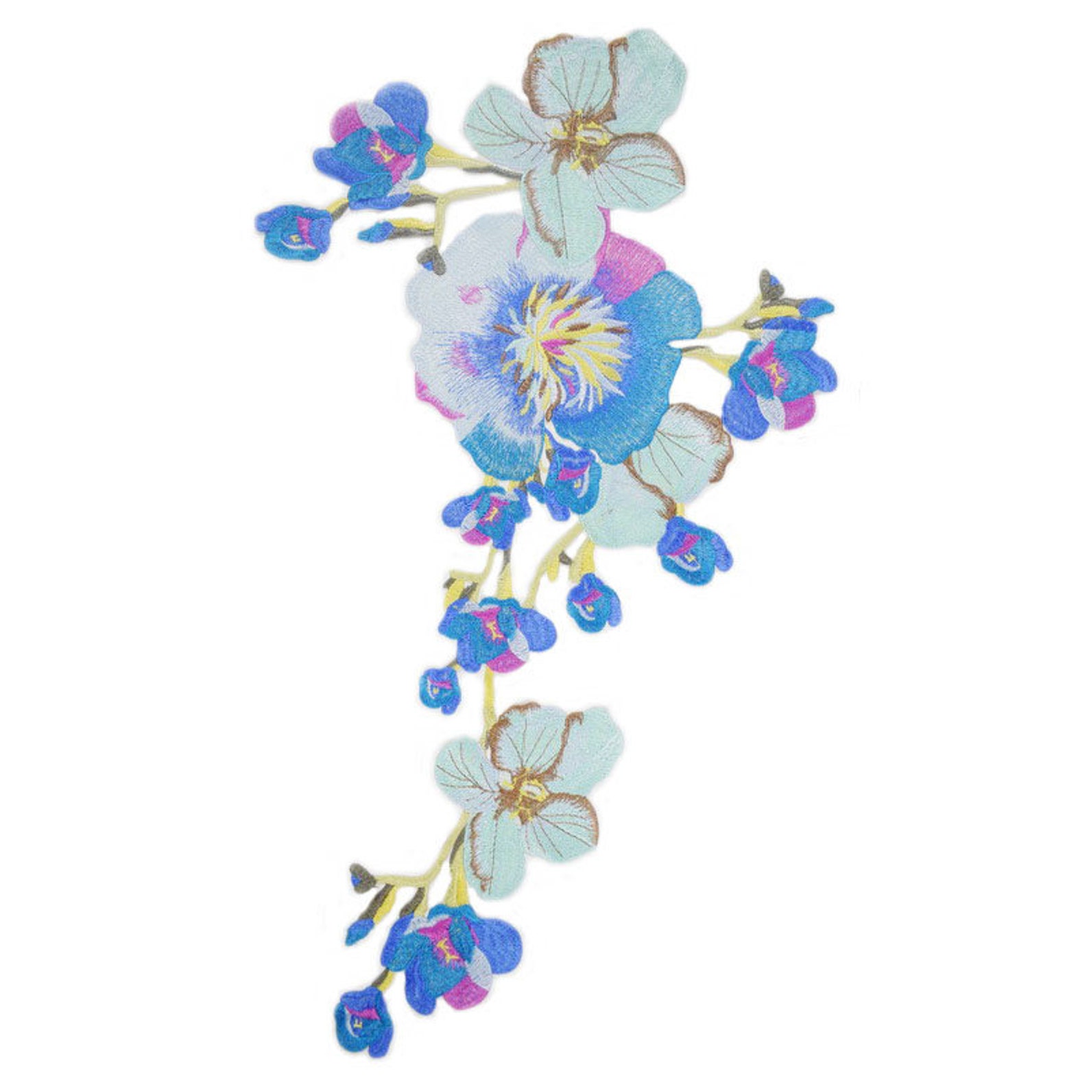 Blue Flower Embroidery Applique Pacthes Lace Fabric Neckline - Etsy