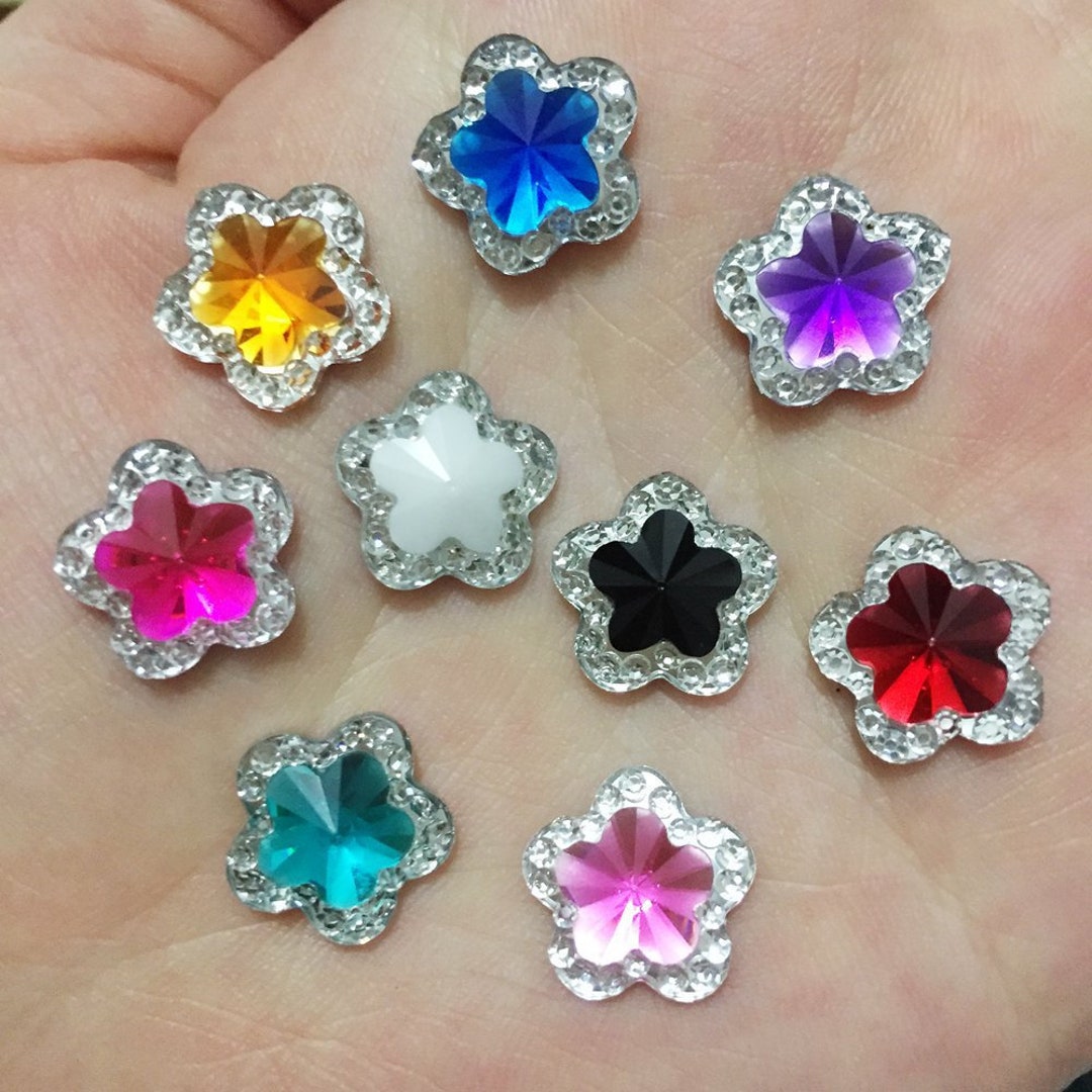 HOT 40PCS Random Mixed Color Resin 12MM Resin Flower Flatback Crafts ...