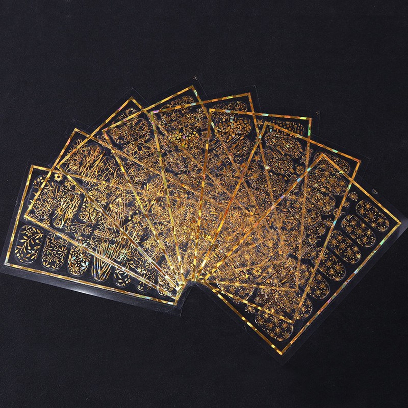 8 Sheets Holographic Gold 3D Nail Stickers Set Flower Star - Etsy
