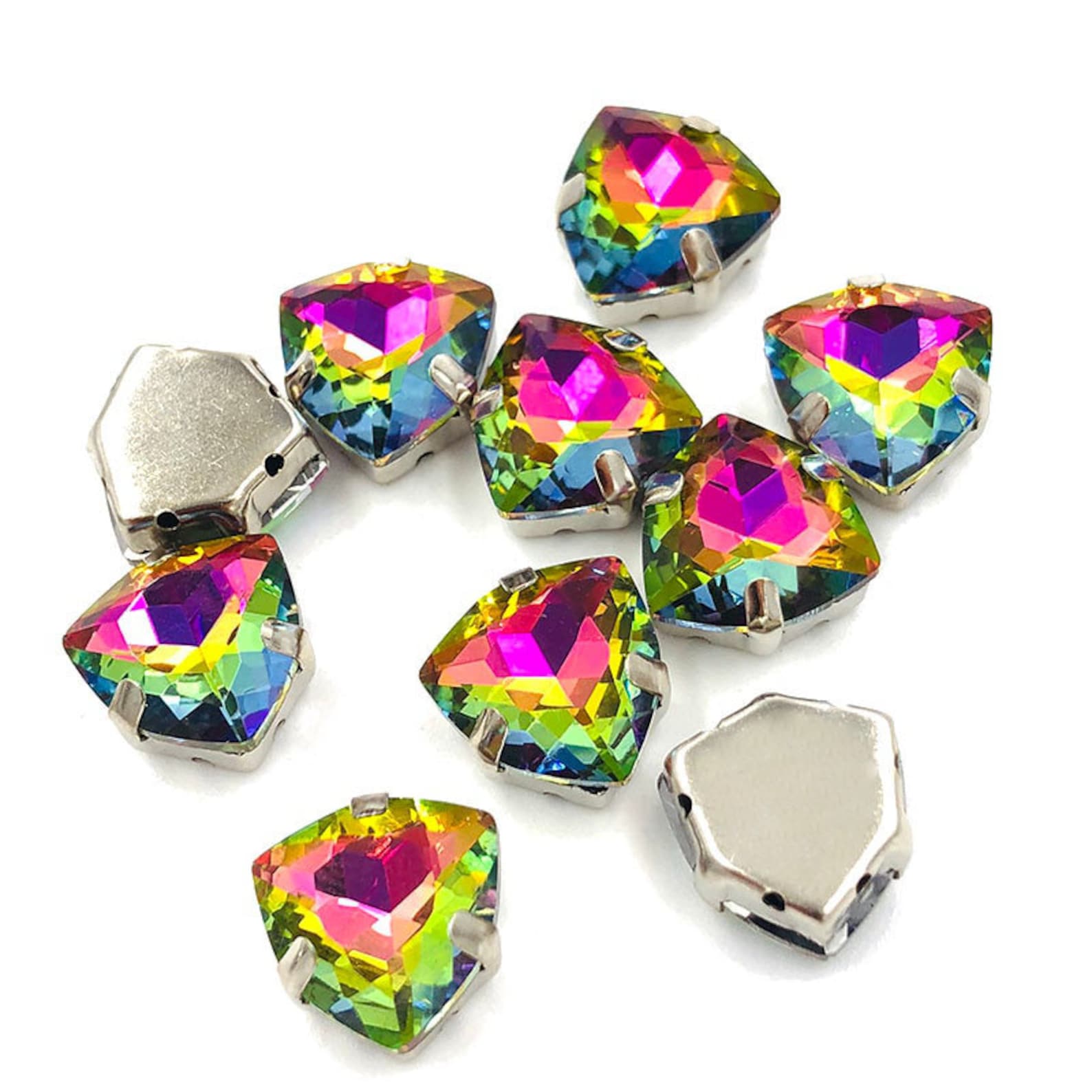 New 12mm Fat Triangle Rainbow Rhinestones Glass Crystal Sew on - Etsy