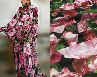 Rose Print Fabric - Etsy