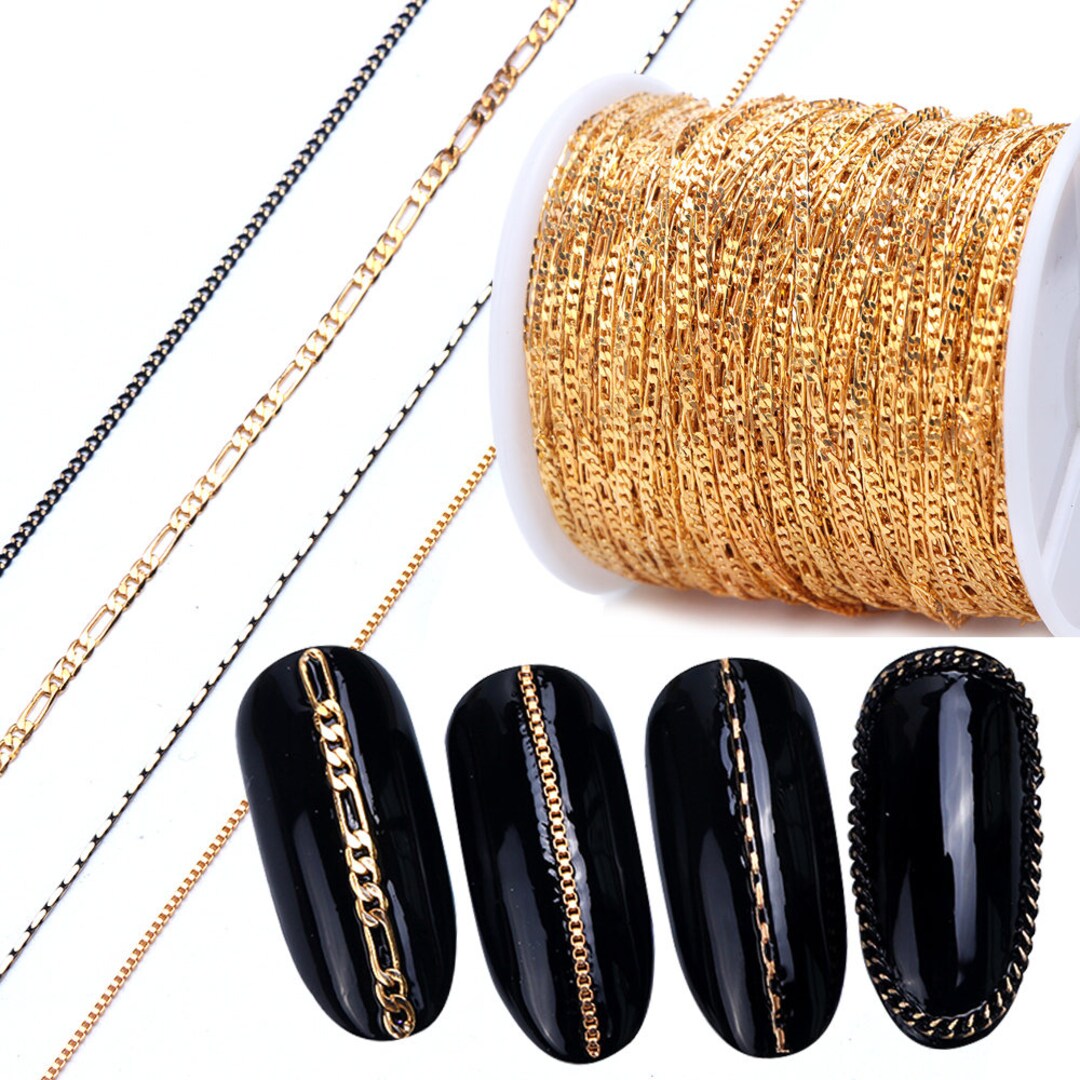 1m Nail Art Alloy Metal Chains Gold 3D Charms Decoration Studs Spangles ...