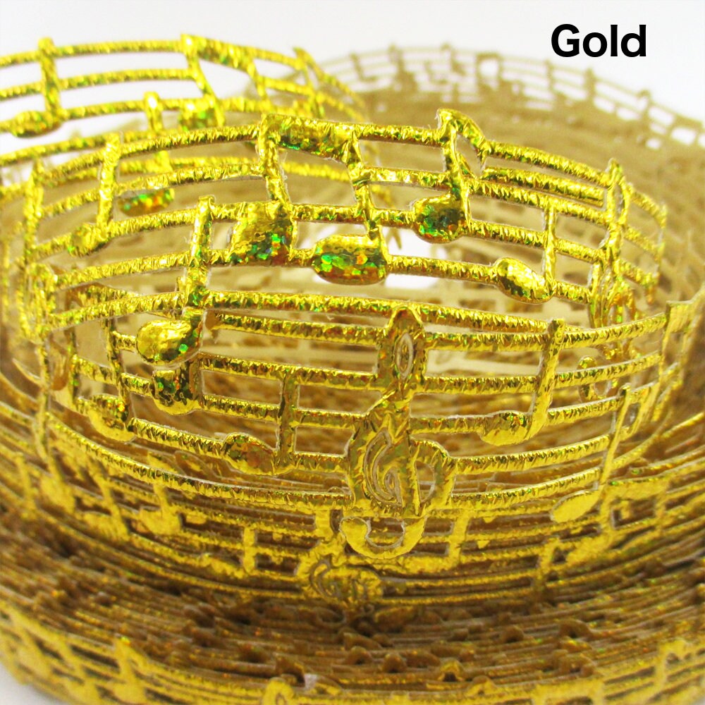 Width: 30mm Color Gold Silver Music Printed Hollow Note Ribbon | Etsy