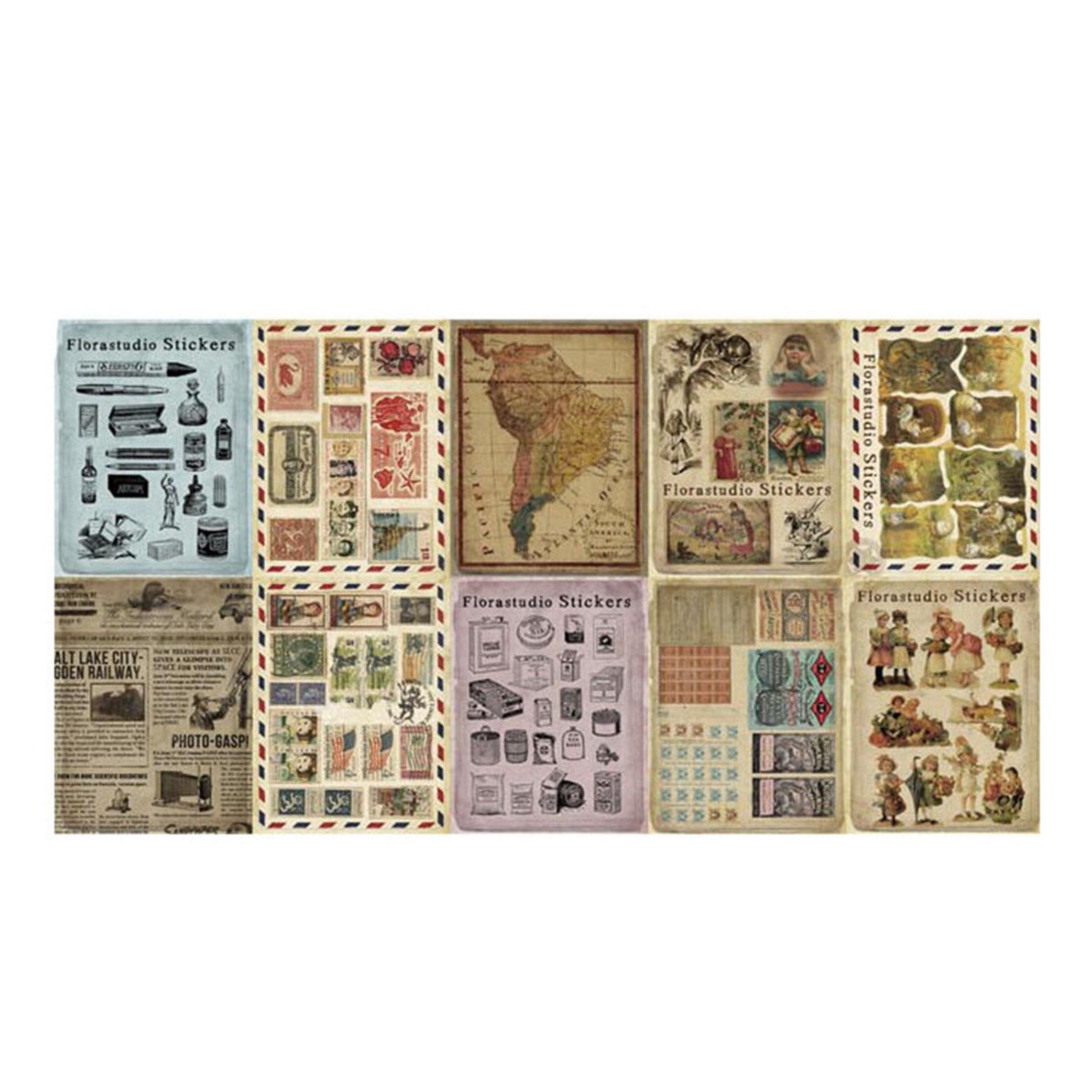 Lot 10 Sheets/set Vintage Paper Stickers DIY Scrapbooking - Etsy