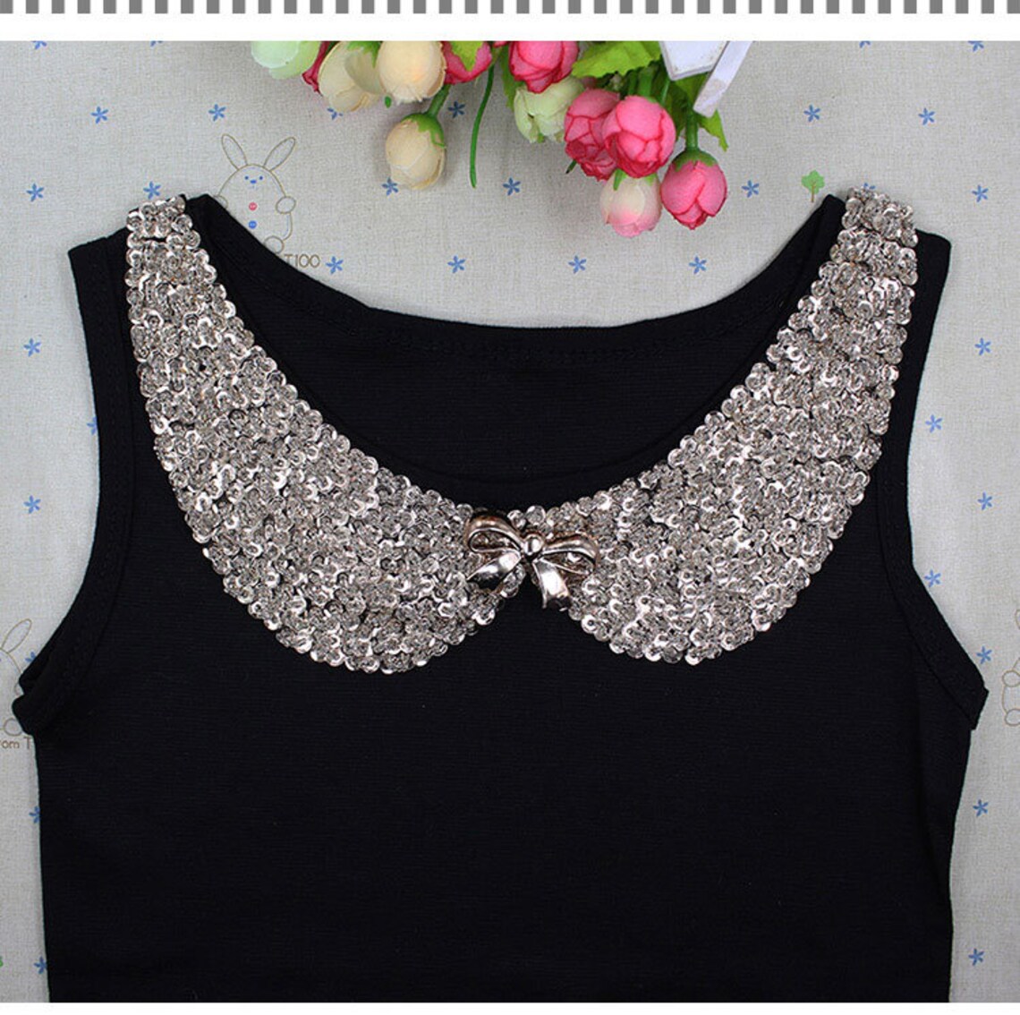 New Gold Sequin Flower Lace Collar 3D Fabric Fringe Trim | Etsy