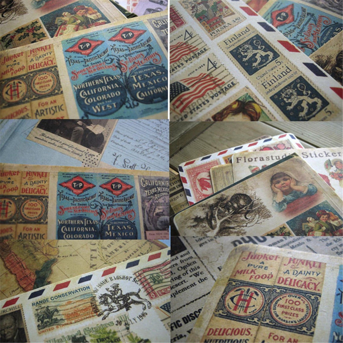 Lot 10 Sheets Set Vintage Paper Stickers Diy Scrapbooking - Etsy