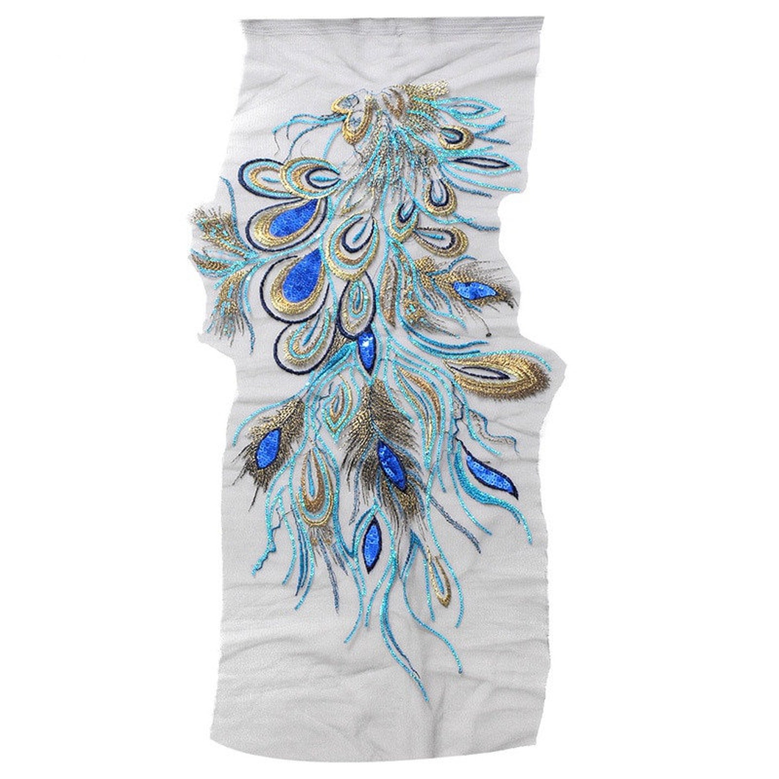 Embroidered Blue Sequins Peacock Feather Applique Patches Sew - Etsy