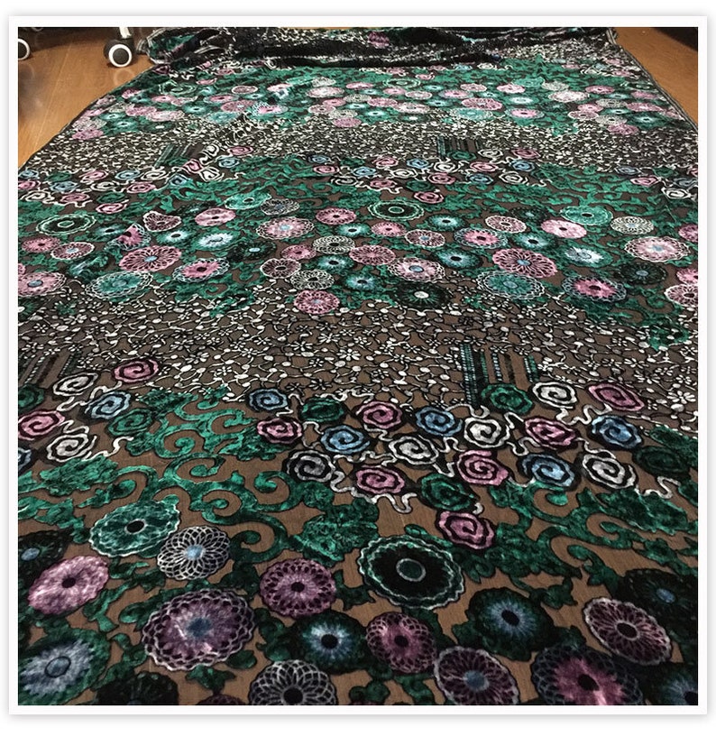 American Style Green Purple Flower Flocking Fabric Silk Velvet - Etsy