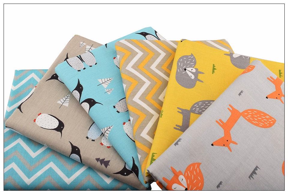 Lot 6pcs New Fox Penguin Series Twill Cotton Fabric Patchwork | Etsy