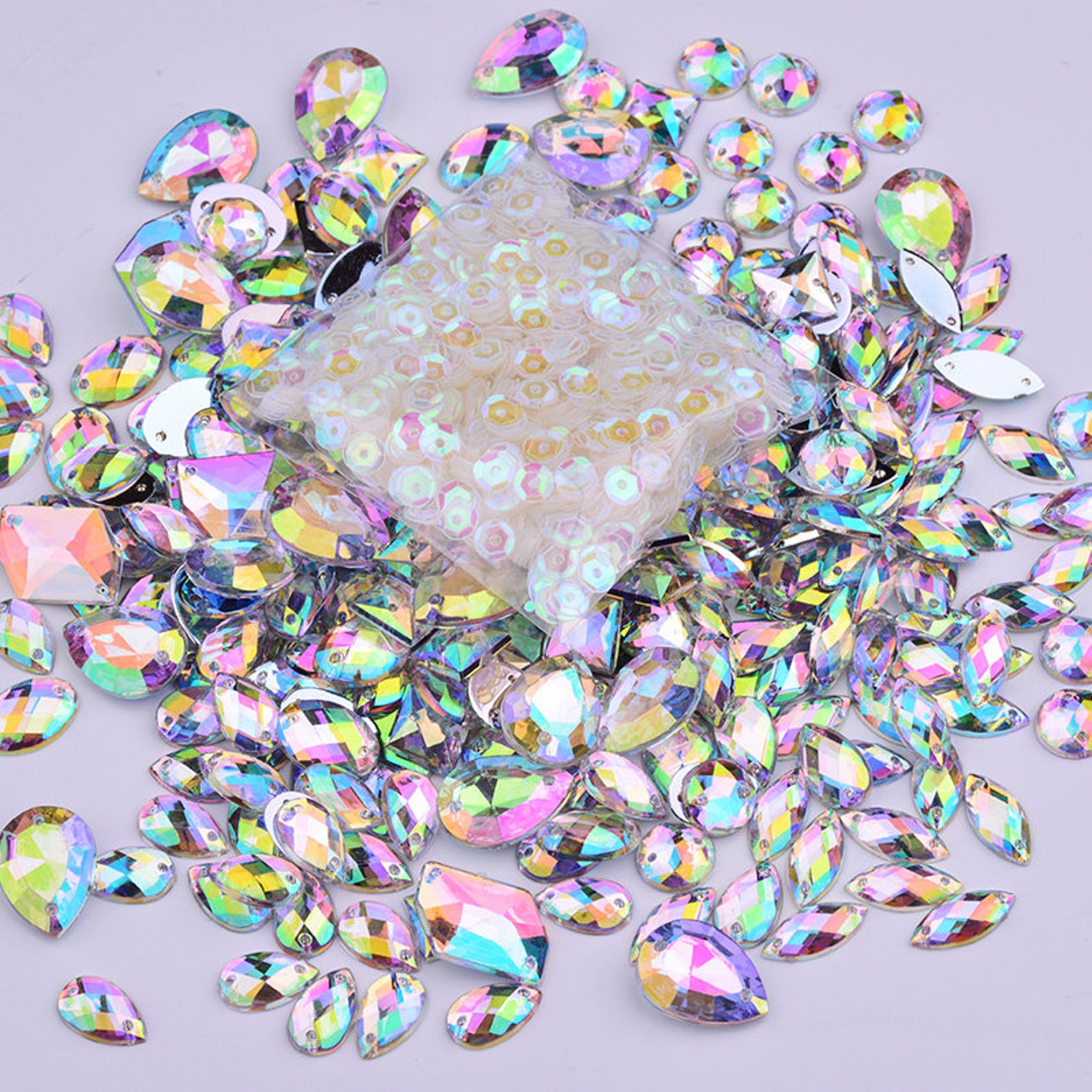 100 Pcs Mix Size Shape Sew on Crystal AB Rhinestones Flat Back - Etsy