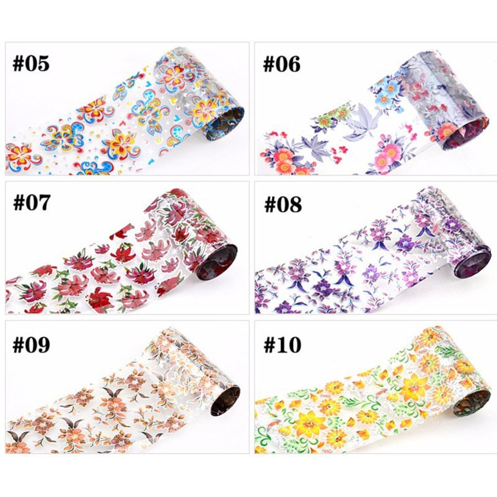 6pcs/set Nail Art Transfer Foil Rolls 50 Designs Flowers Lace | Etsy