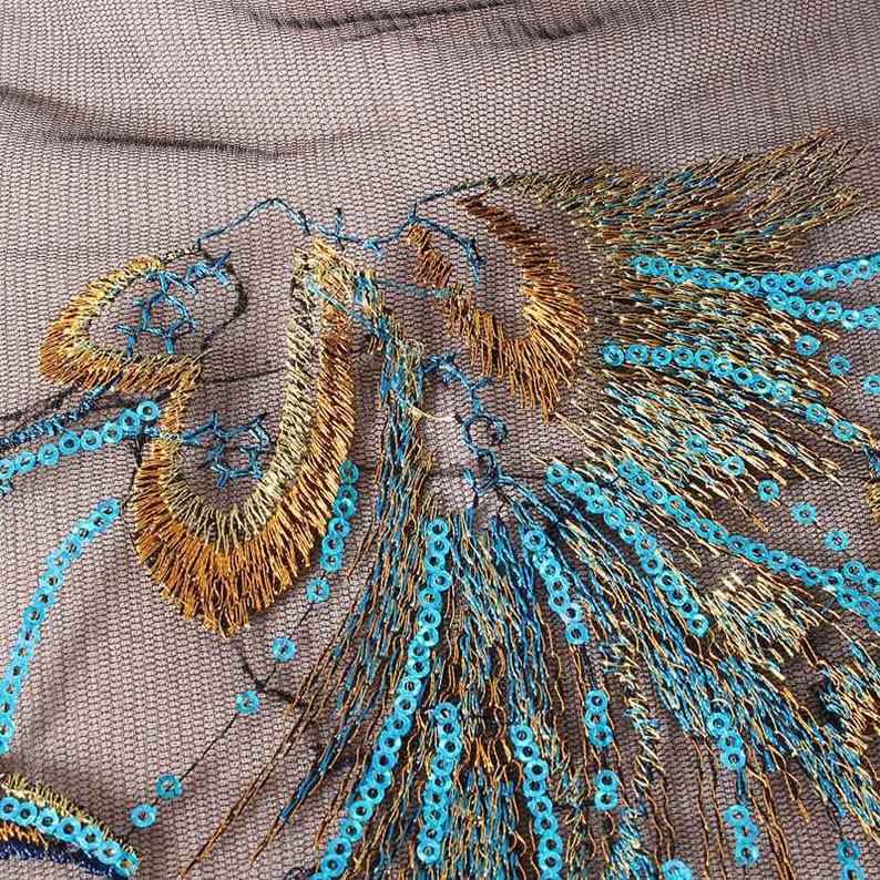 Embroidered Blue Sequins Peacock Feather Applique Patches Sew | Etsy