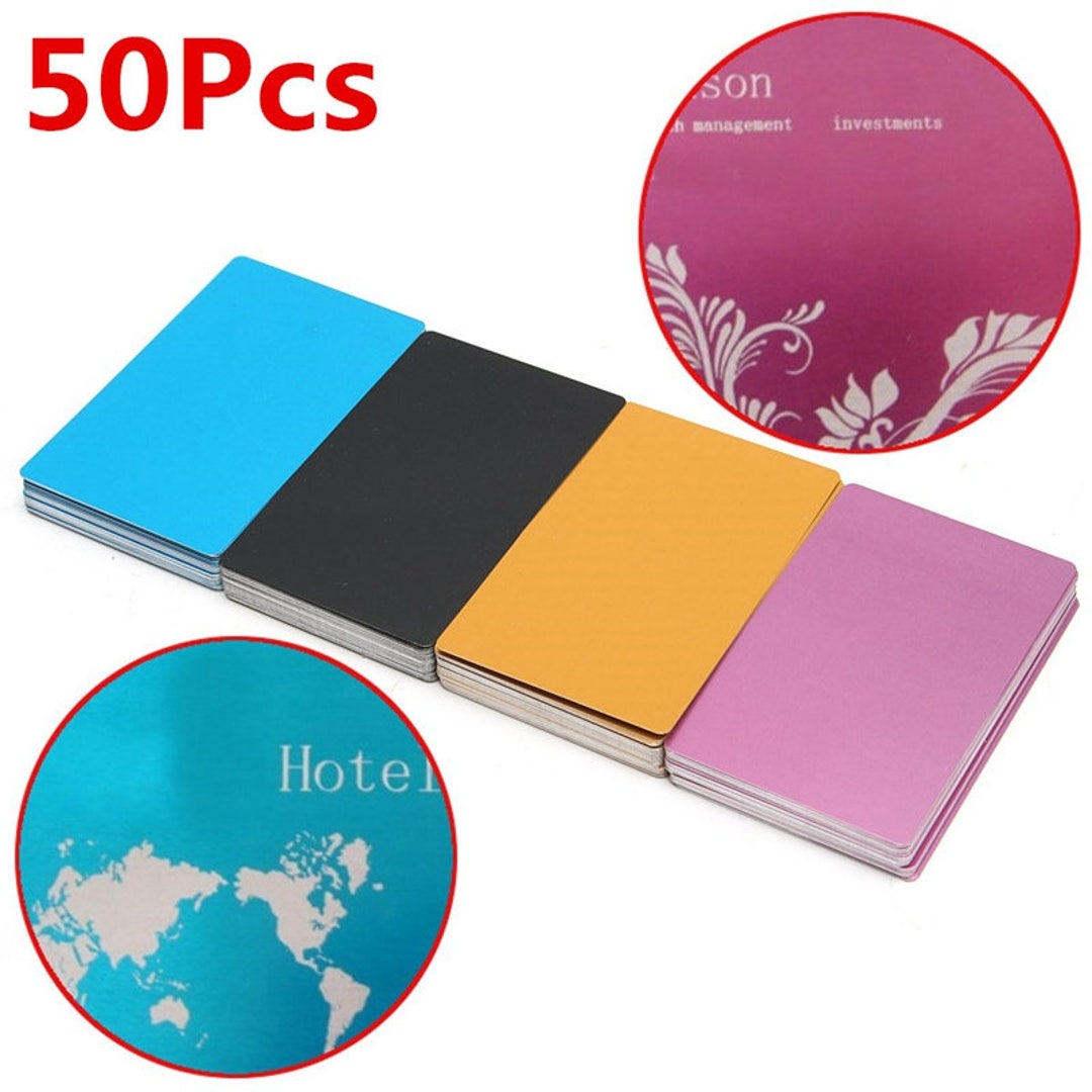 50pcs Colorful Aluminum Alloy Blanks Business Cards Laser Mark Engraved ...