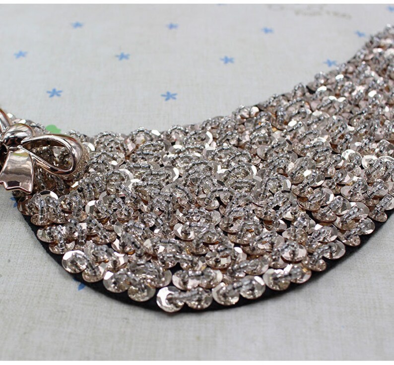 New Gold Sequin Flower Lace Collar 3D Fabric Fringe Trim | Etsy