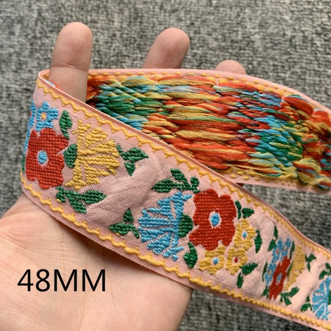 3 Yard 48mm Flower Pink Solarium Embroidered Ribbon National Lace - Etsy