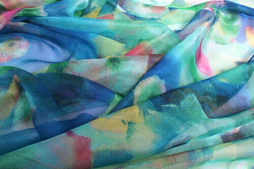 Green Blue Designer 100% Pure Silk Chiffon Fabric With Floral - Etsy