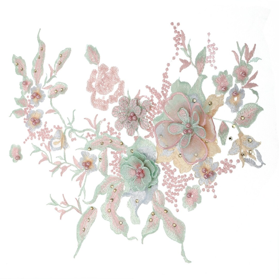 1pc 3D Floral Embroidery Applique Beaded Pearl Tulle DIY Wedding Dress ...