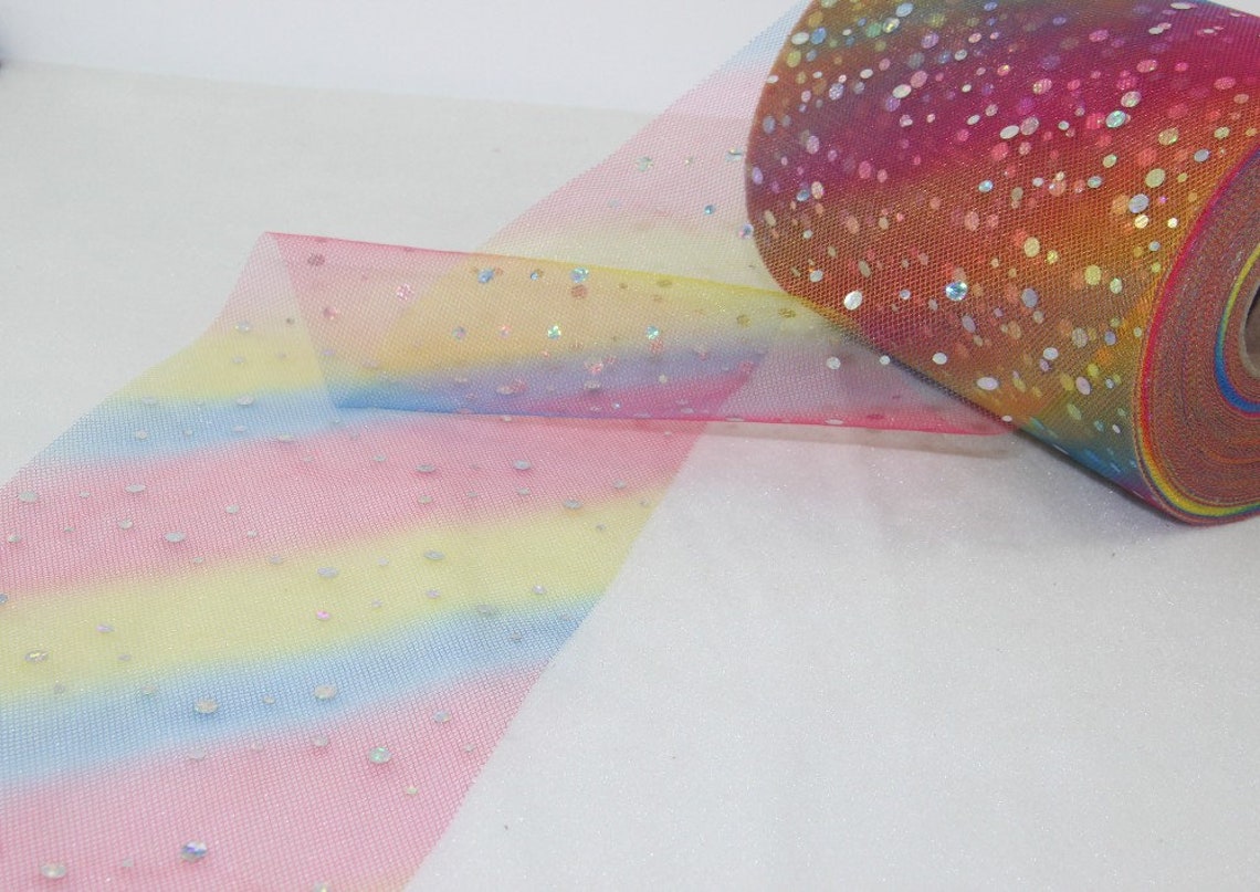 New Color Rainbow With Sequins Tulle 6inch15cm 100yards | Etsy