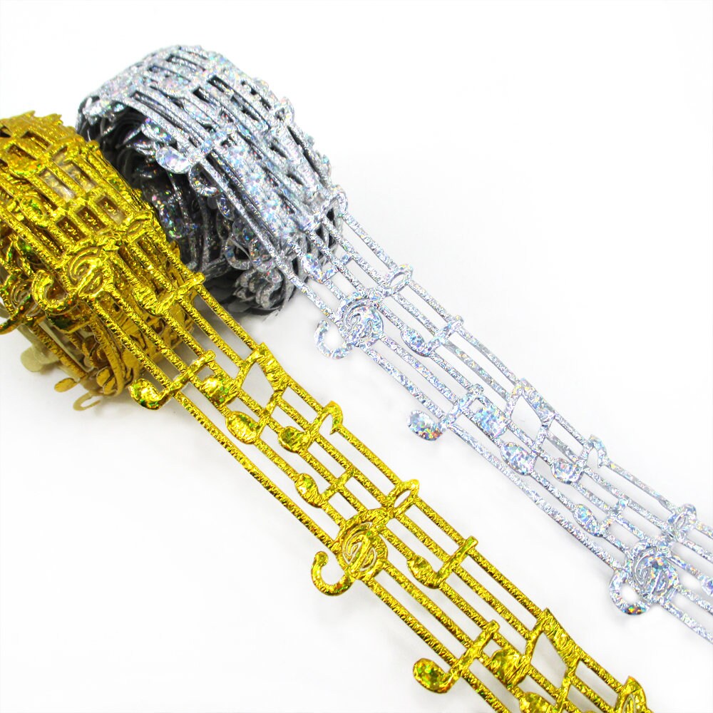 Width: 30mm Color Gold Silver Music Printed Hollow Note Ribbon | Etsy