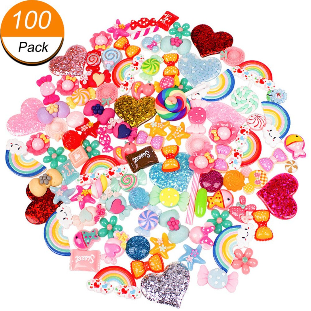 Lot 100 Pieces Slime Charms Mixed Candy Sweets Resin Flatback Slime ...