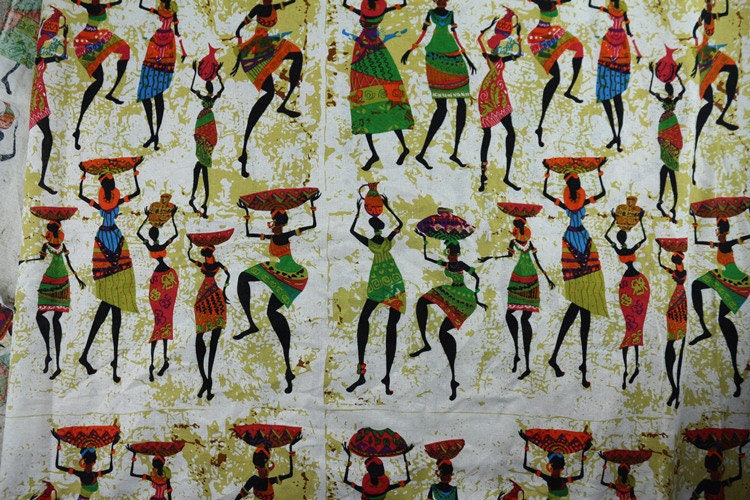 50 X 140cm African Women Print Linen Cotton Fabric Patchwork | Etsy