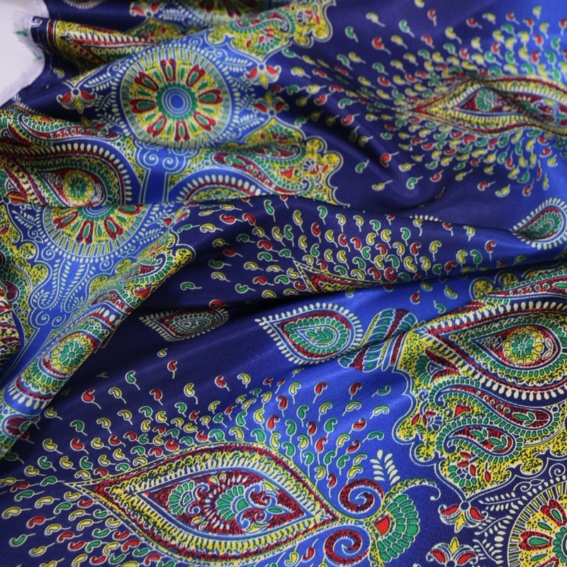 Soft Silky Polyester Satin Charmeuse Cloth Royal Blue Paisley | Etsy