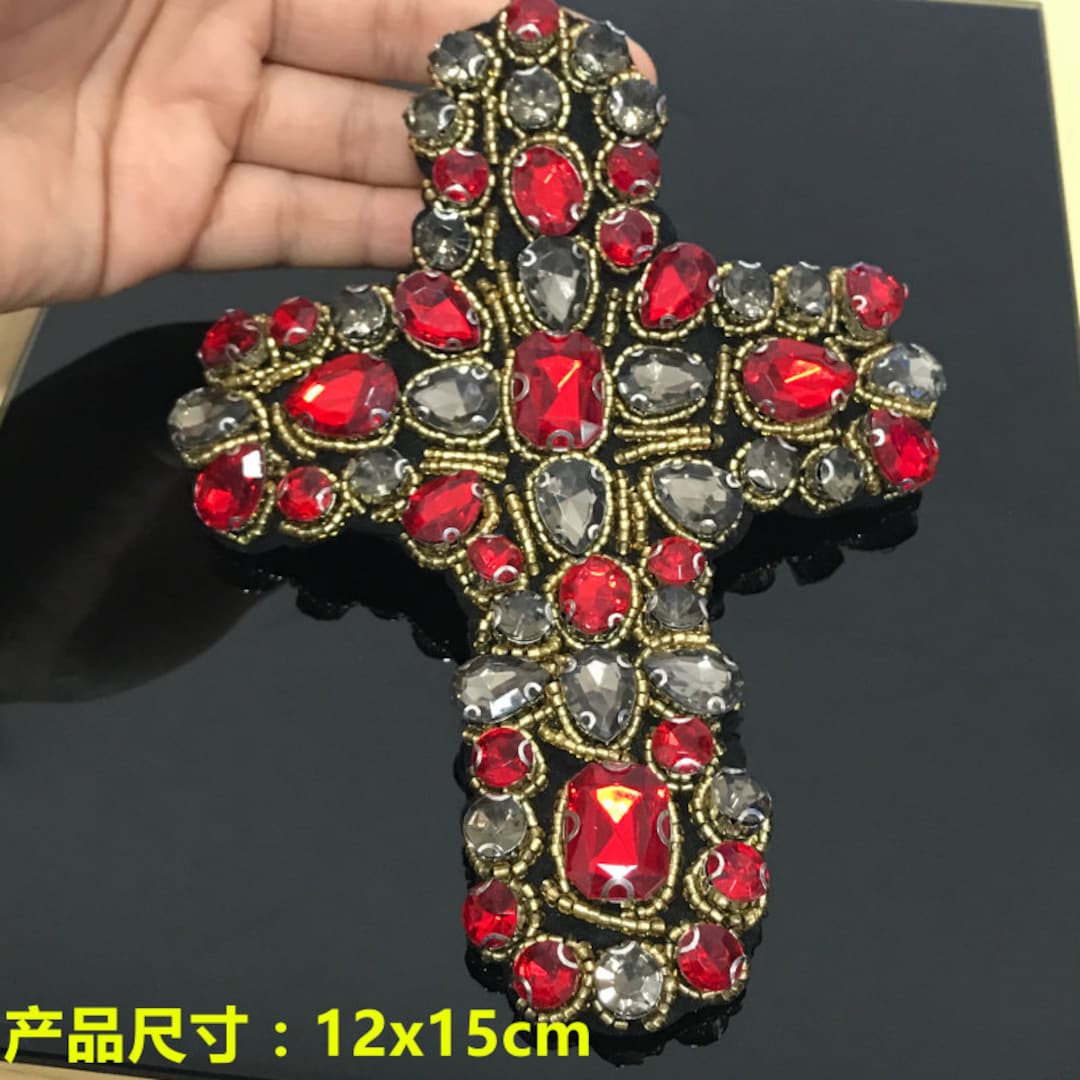 New Rhinestone Red Clear Gem Cross Ornaments Large Cloth Patch Clothes ...