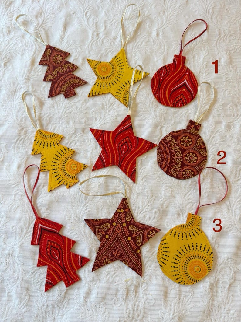 Handmade Shweshwe Christmas Tree Ornaments - Set of 3. - Etsy UK